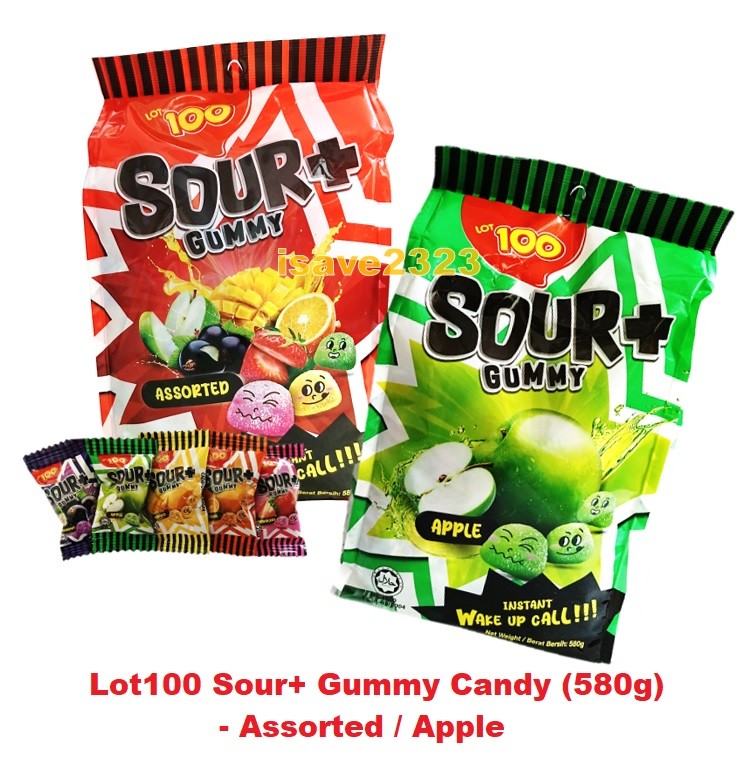 [HALAL] LOT100 Sour+ Plus Gummy Candy (580g / Pack) - Assorted / Apple | Shopee Malaysia