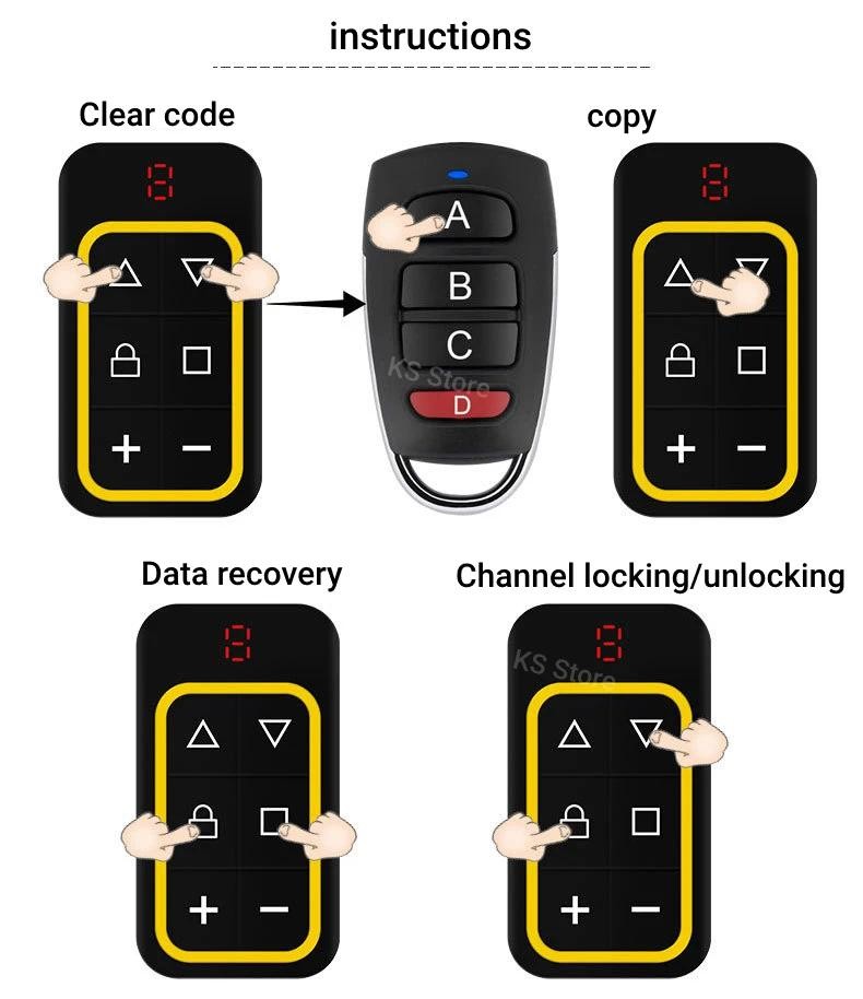 300-915MHz Garage Door Remote Control Rechargeable Multi-Frequency Code ...
