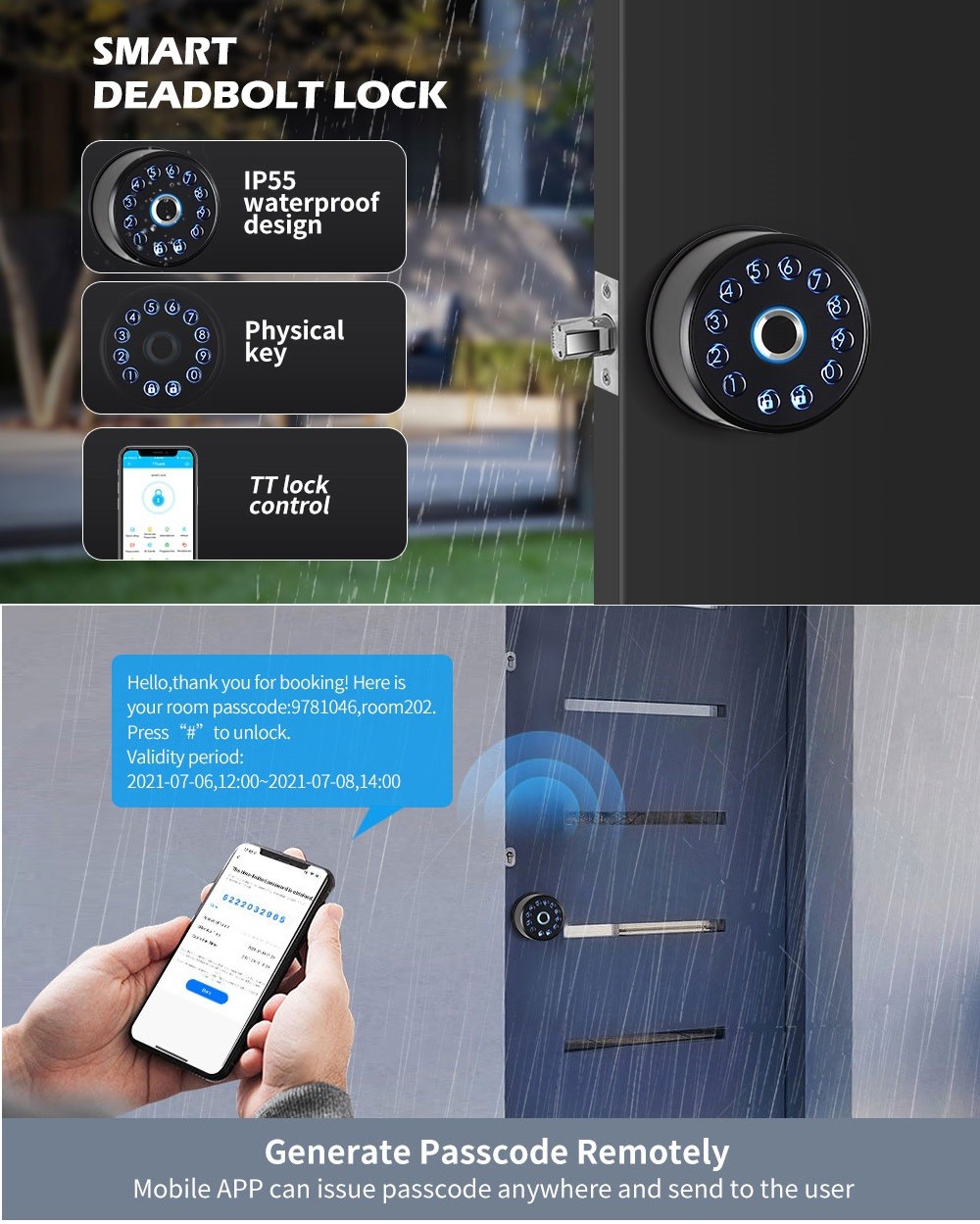 Zemismart Waterproof Deadbolt Lock,TT Smart Lock,Password/Fingerprint ...