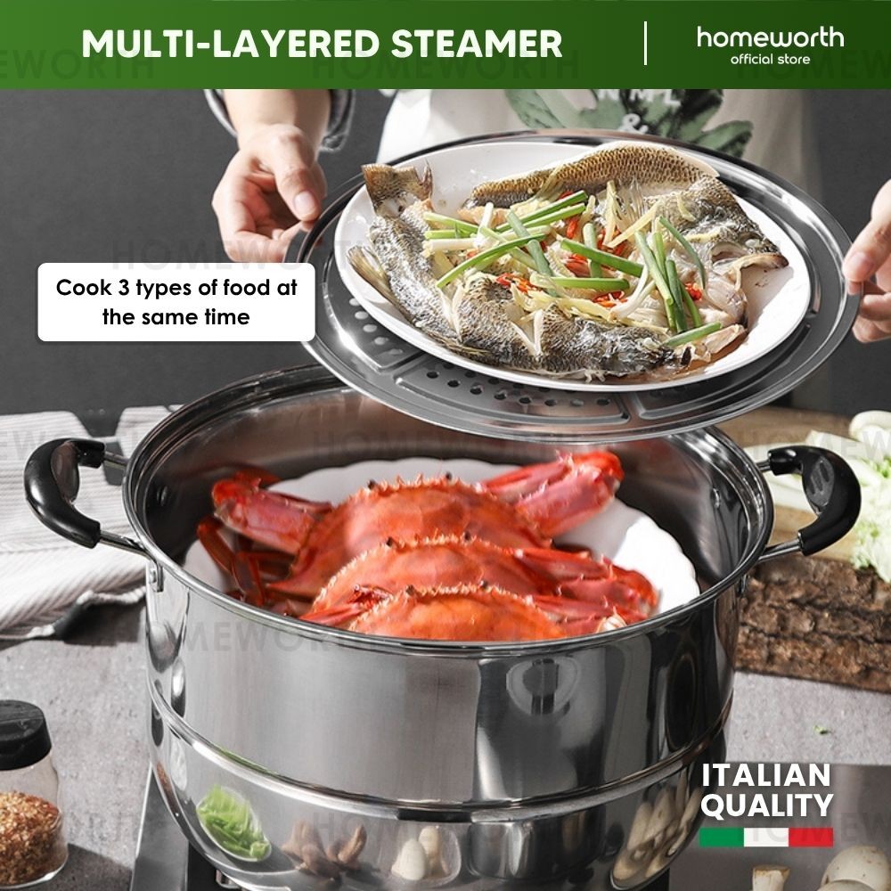 HOMEWORTH Stainless Steel 34cm Multi-Purpose Steamer Cooking Pot ...