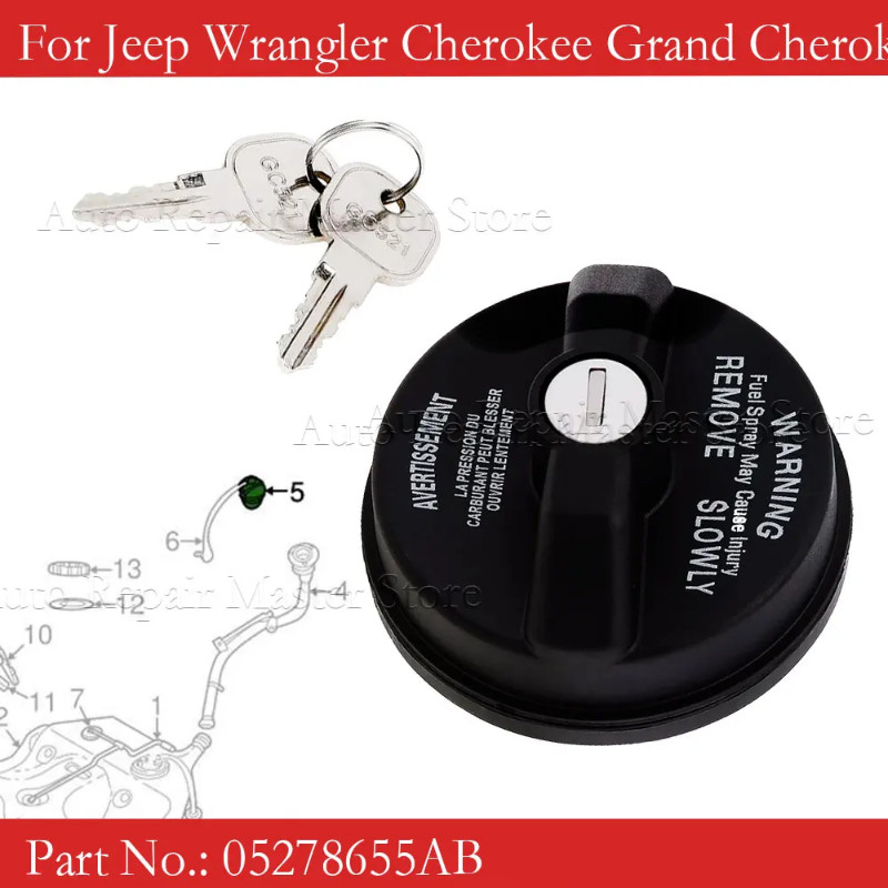 05278655AB Fuel Tank Cap With Key For Jeep Wrangler Cherokee Grand ...