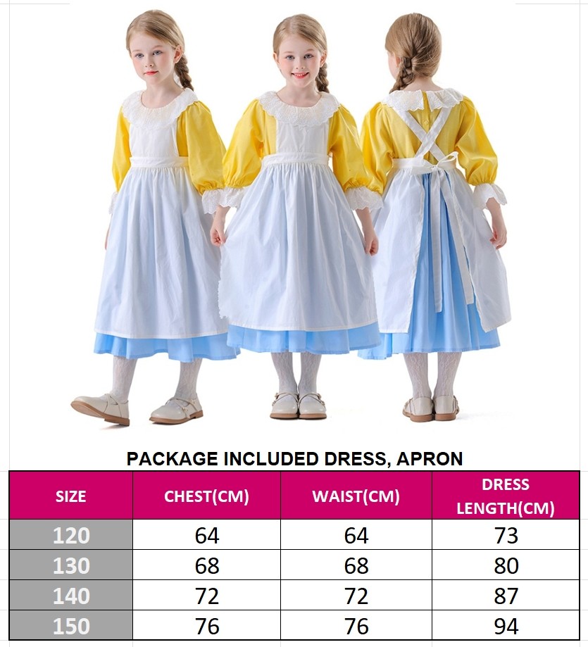 MYLITTLELASS Girls Classic Village Maid Storybook Costume Dress with ...