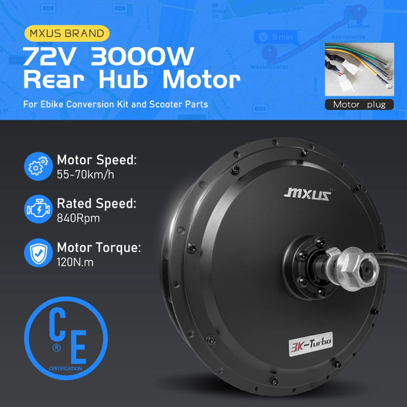 MXUS Brand Electric Bike Motor 72V 3000W DDR-3K Rear Rotate Brushless ...