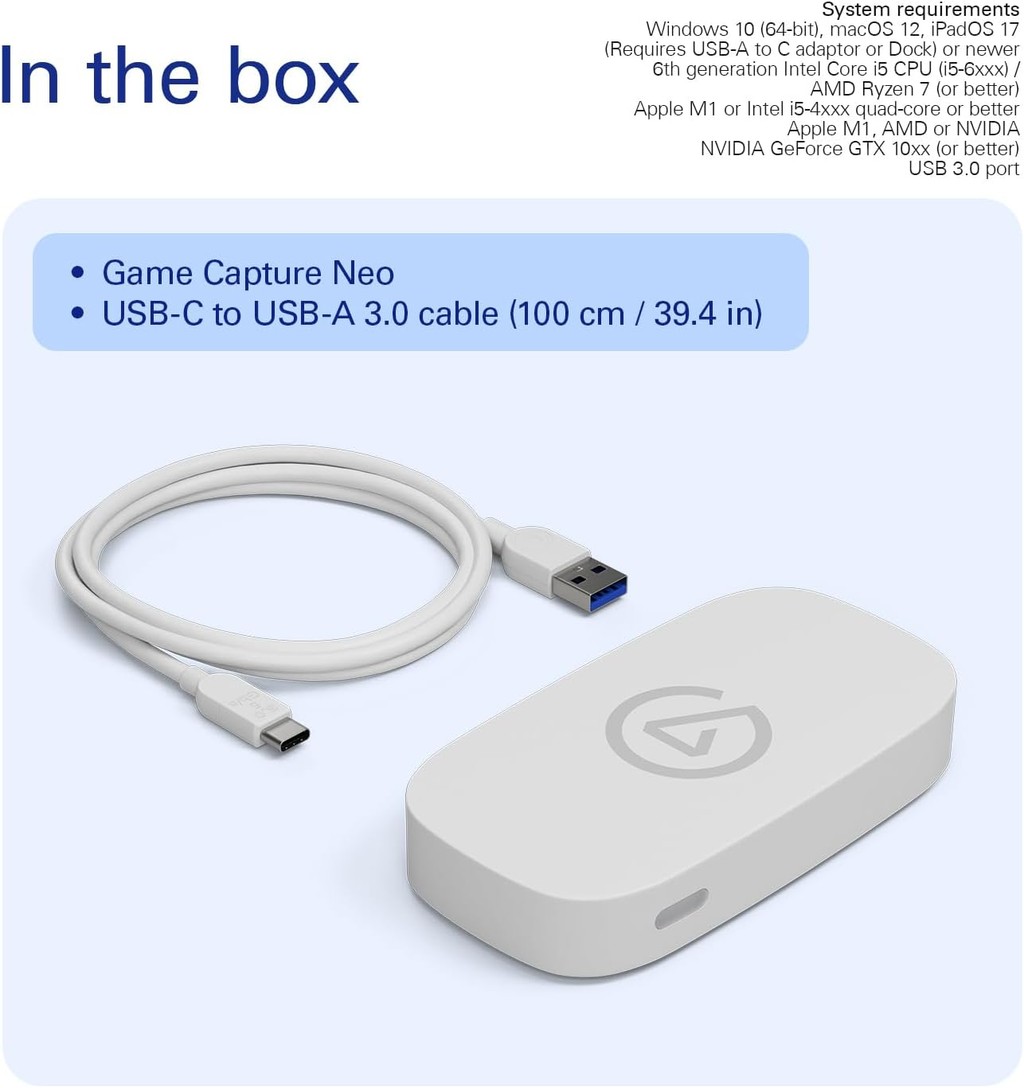 Elgato Game Capture NEO WHITE External Video Capture Card 1080p 60FPS ...
