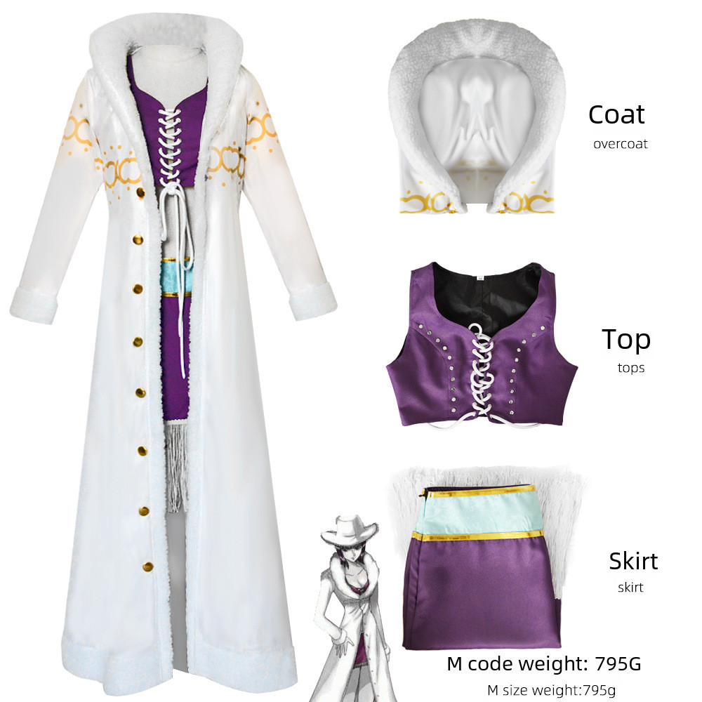 One Piece Robin Cos Suit Fur Collar Jacket One Piece Nico Robin Cosplay ...