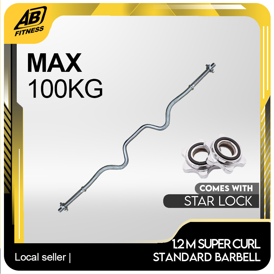Standard Super Curl Barbell with Chrome Spin Lock Collars | Shopee Malaysia
