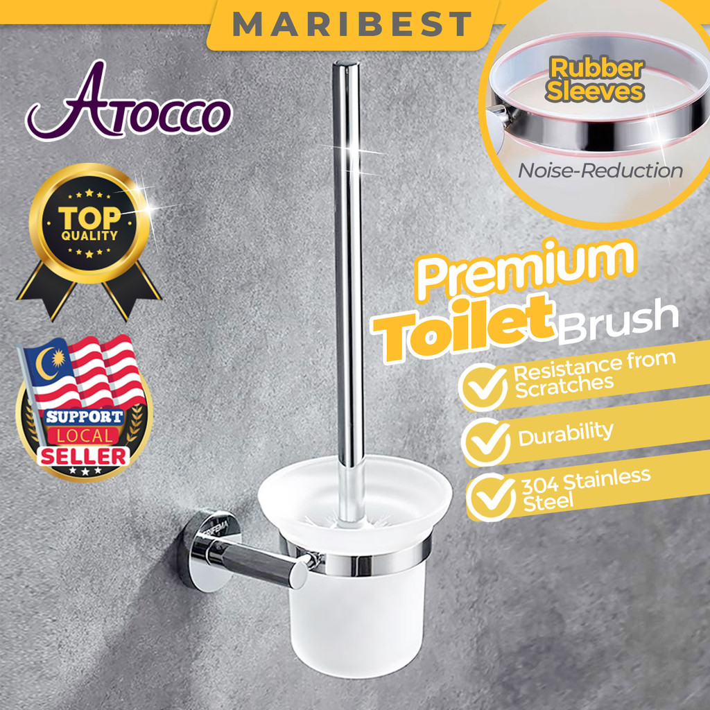 ATOCCO Premium Solid Toilet Brush with Glass Holder Bathroom Hygienic ...