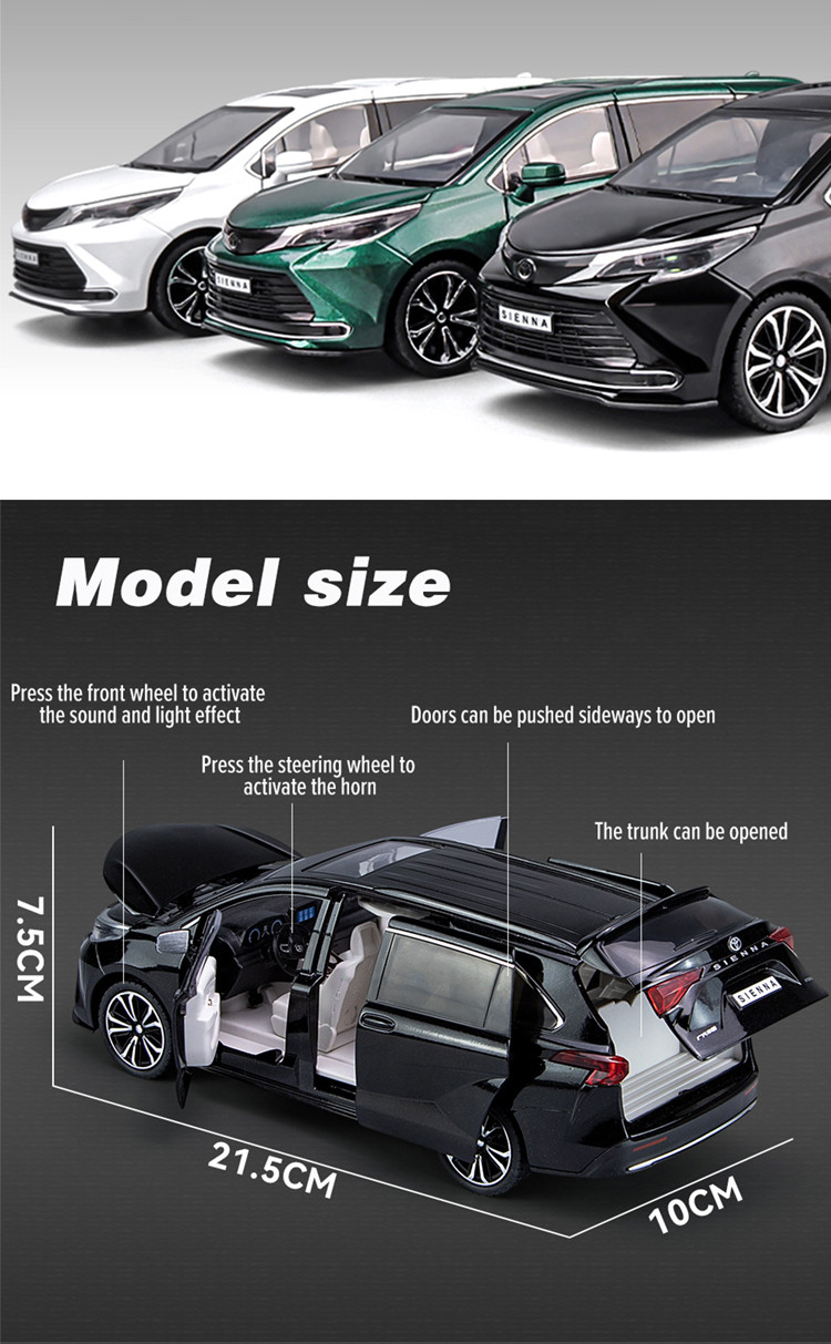 KLT 1:24 Toyota Sienna MPV Diecast Model Car Alloy Cars Toys Collection ...