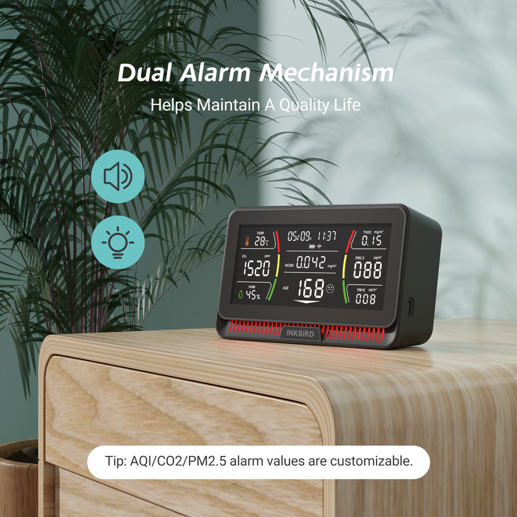 INKBIRD IAQM-129-W Air Quality Meter WiFi 10-in-1 CO2 Temperature ...