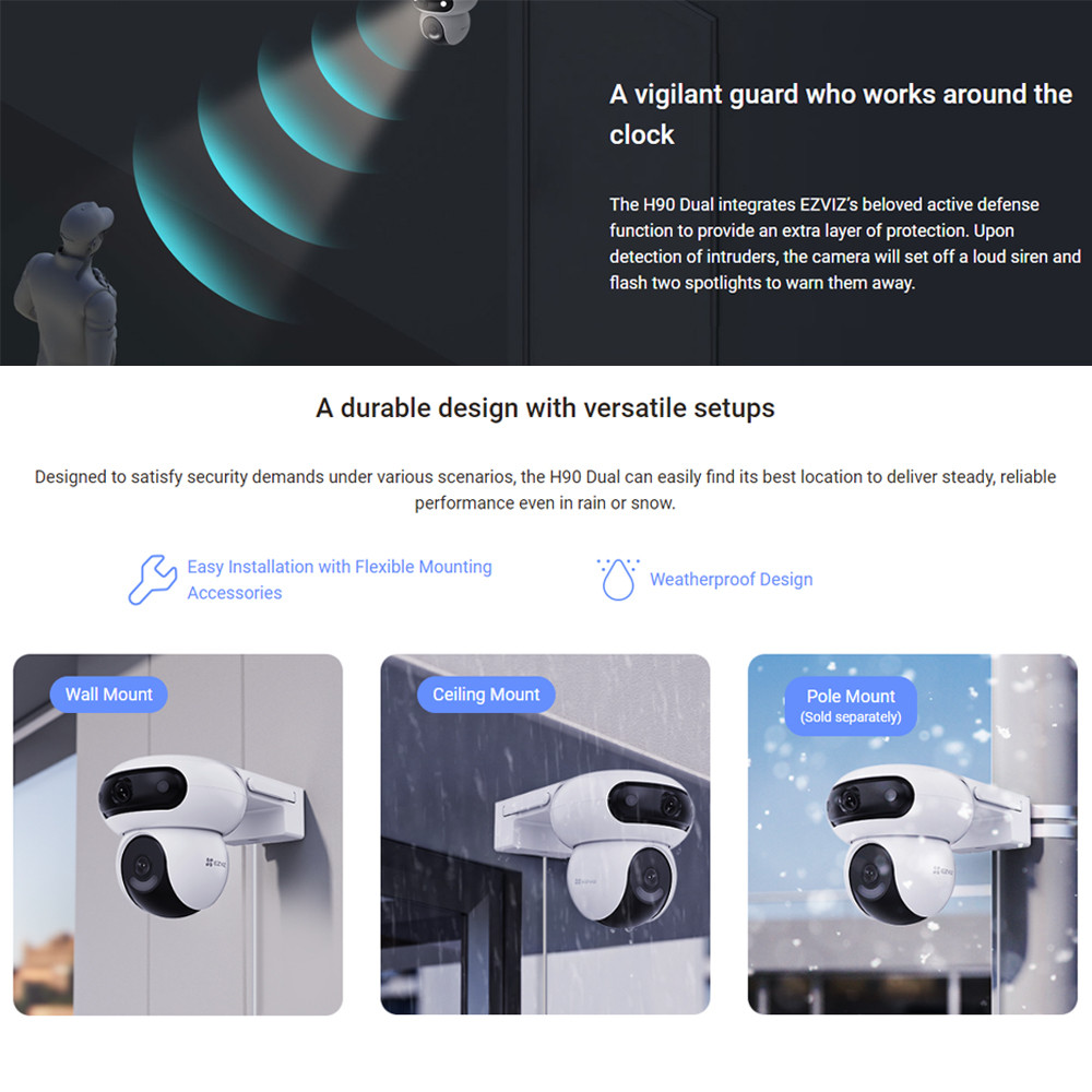 Ezviz H90 Dual Lens (4MP + 4MP) Dual Rotation Pan/Tilt Two Way Talk ...