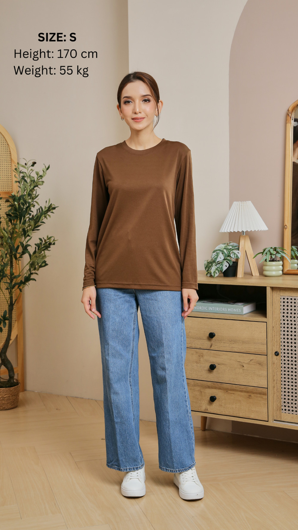 BOXY Women Microfiber Quick Dry Round Neck Plain Rosewood XS-3XL Long Sleeve T-Shirt | Baju ...