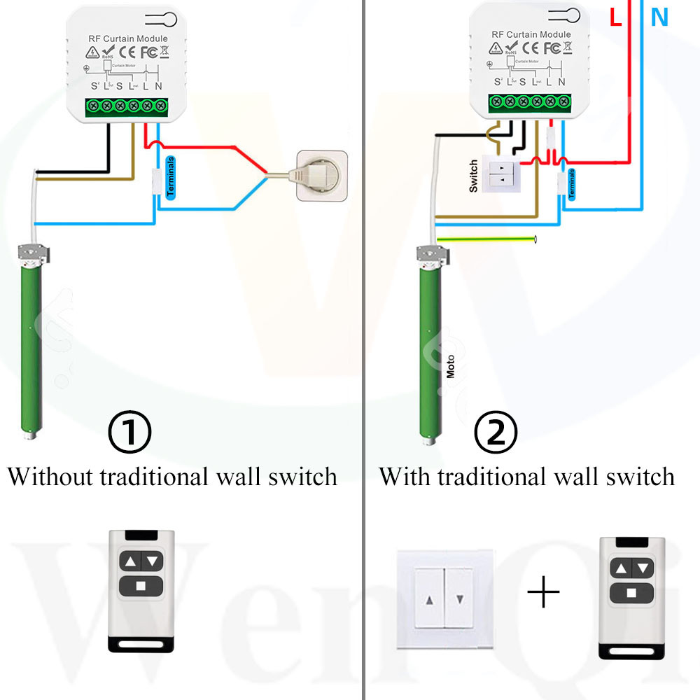 RF433MHz 110V 220V Curtain Blind Switch,2 Way Wireless Remote Control Roller Shutter Module ...