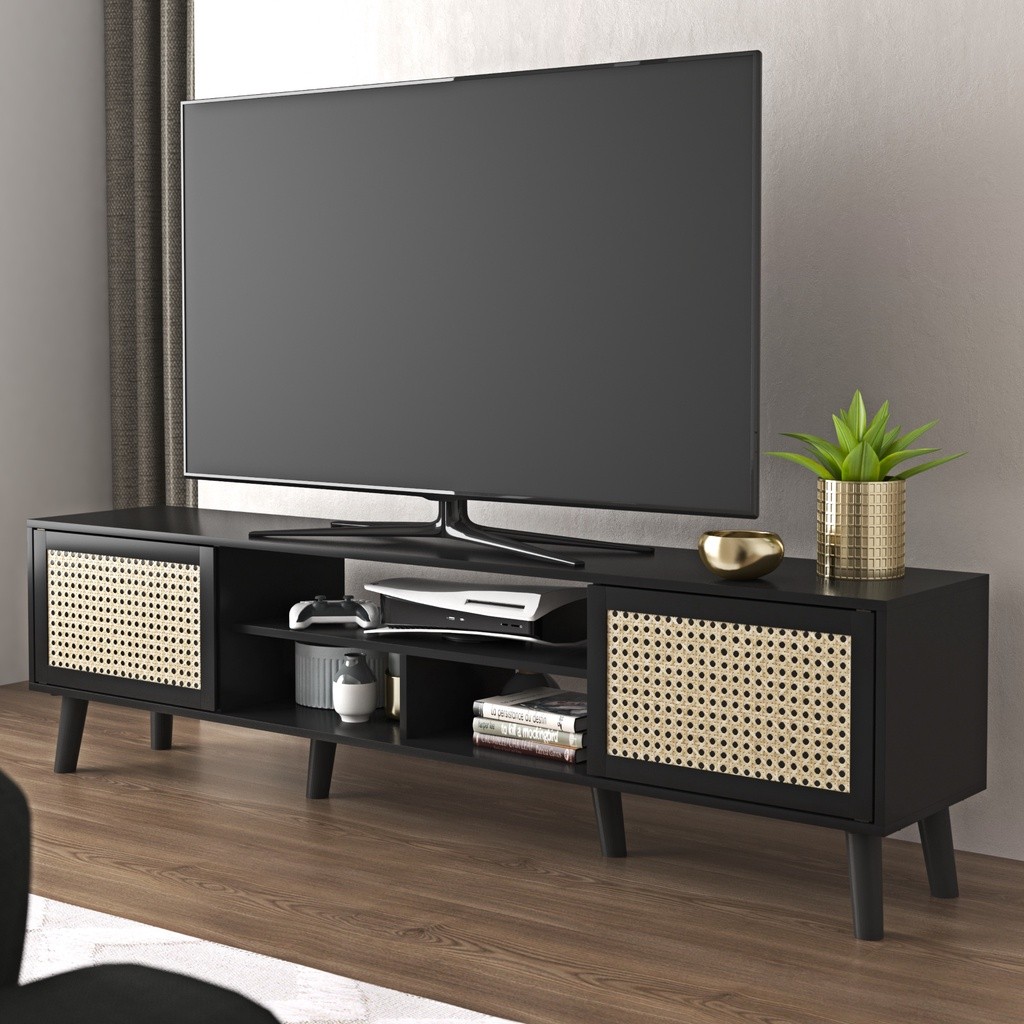 Tomato Home Tv Cabinet Millers with Rattan Effect 6ft Wide Up to 70 ...
