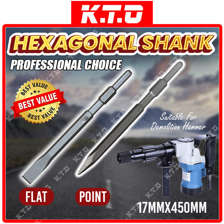 1pcs Hex Shank Chisel Bit 17mm X 450MM Point / Flat Concrete Chisel Bit ...