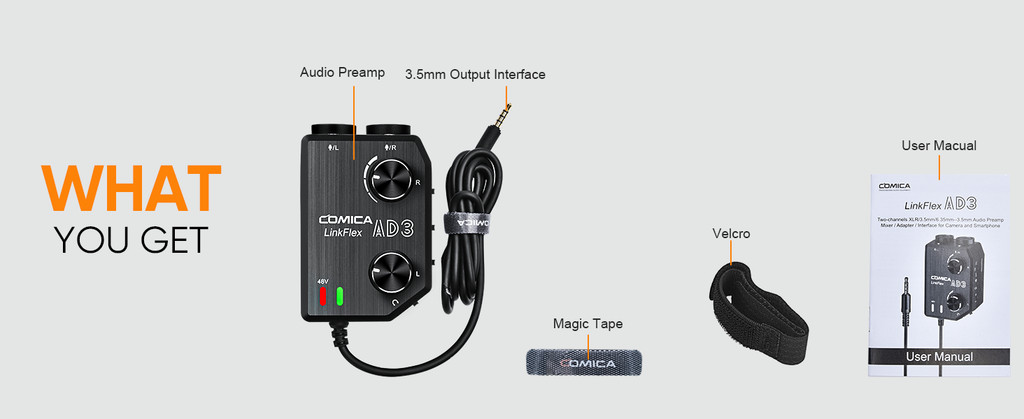 COMICA Linkflex AD3 2-Channel XLR Audio Mixer Preamp With Phantom Power ...