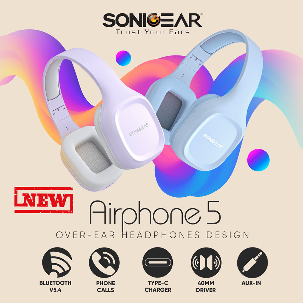 SonicGear AirPhone 5 Bluetooth 5.3 Stereo Headphone with Strong Bass ...