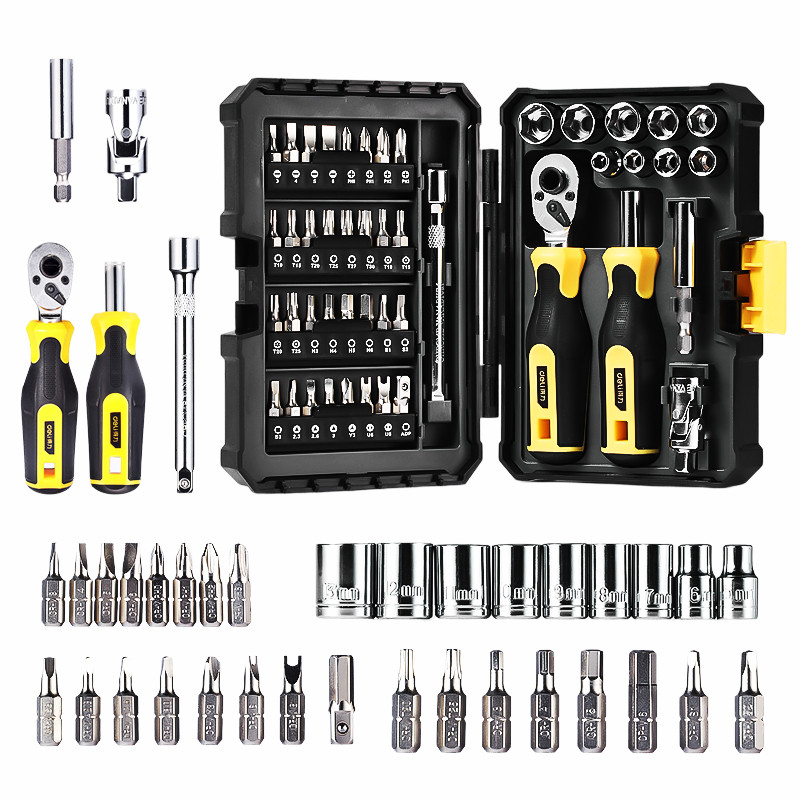 DELI 46PCS Screwdriver Ratchet Wrench Set with Sockets Metric Hex Bit ...