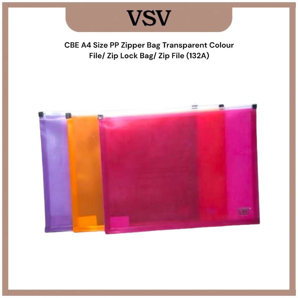 CBE A4 Size PP Zipper Bag Transparent Colour File/ Zip Lock Bag/ Zip ...