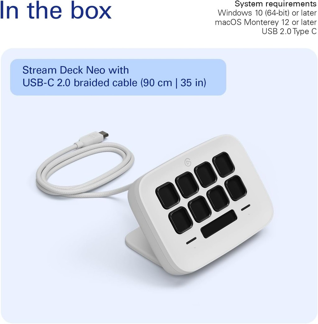 Elgato Stream Deck Neo White 8-Key with Info Bar & 2 Touch Points ...