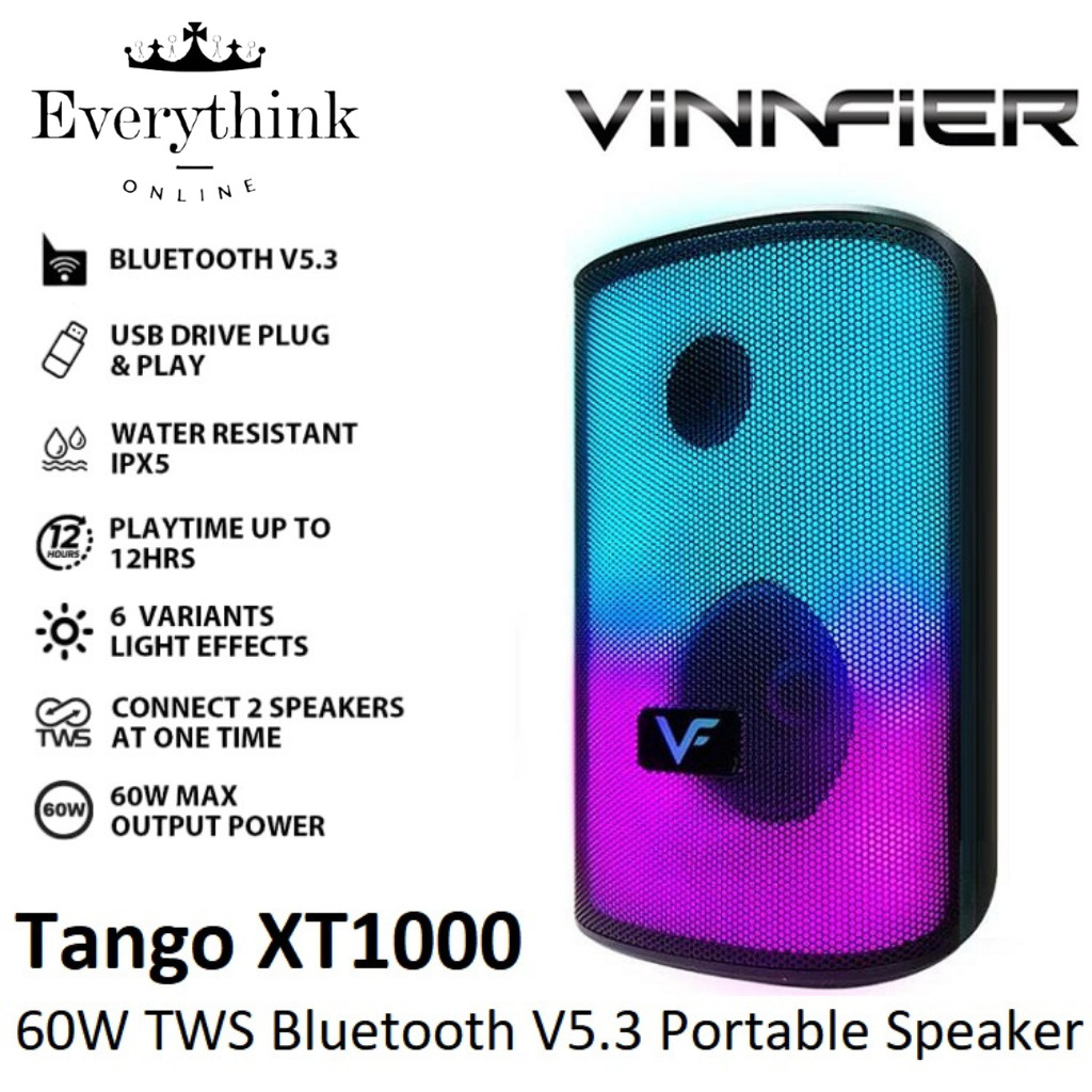VINNFIER TANGO XT1000 60W TWS PORTABLE SPEAKER WITH 6 VARIANTS LIGHT EFFECT, BLUETOOTH V5.3 AND ...