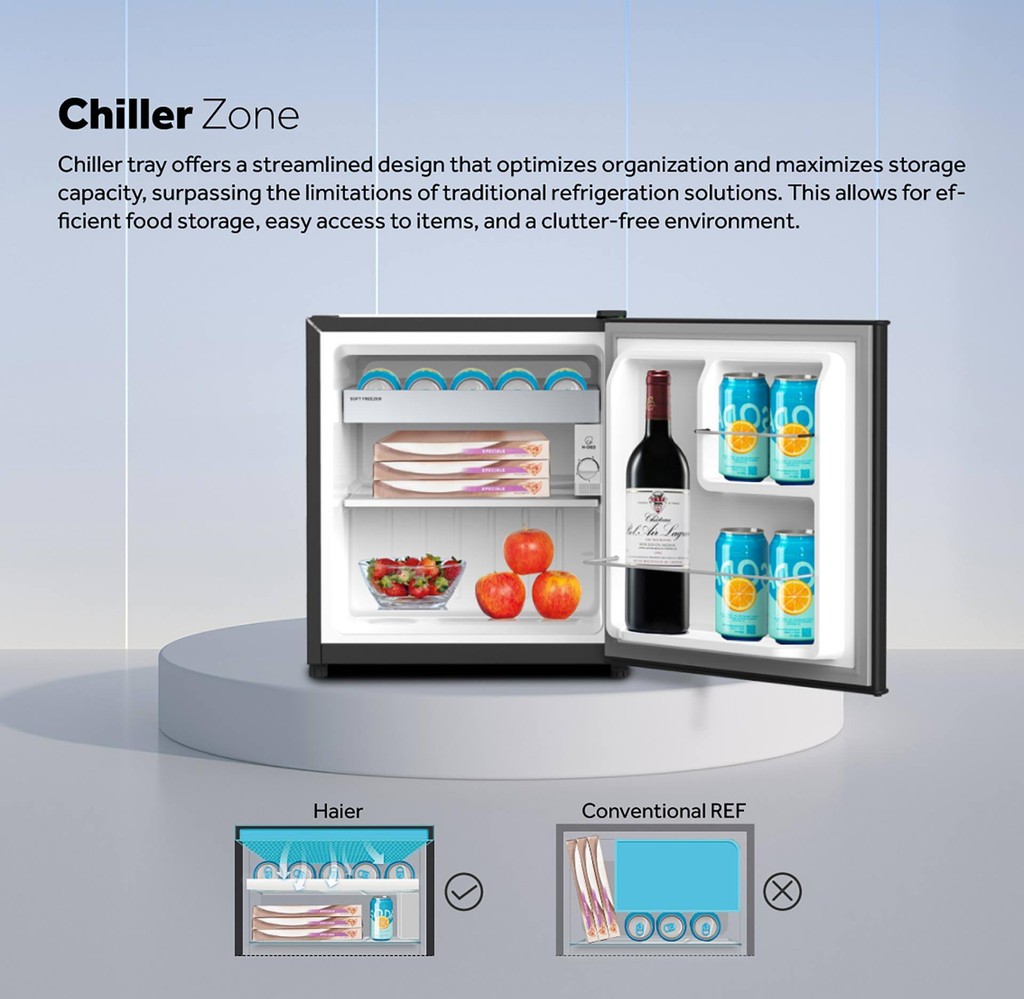 Haier 68 L 1‑Door Mini Fridge HR‑68H | LED Light | Antibacterial Liner ...