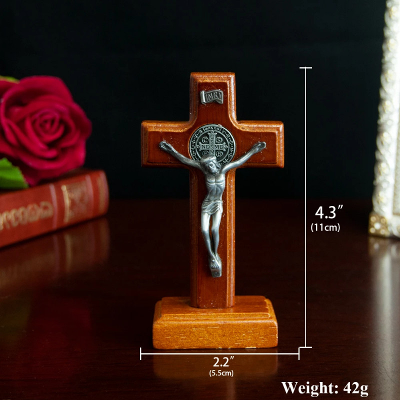 Catholic Wooden Cross,Standing Jesus Cross,St Benedict Medal Cross,Car ...