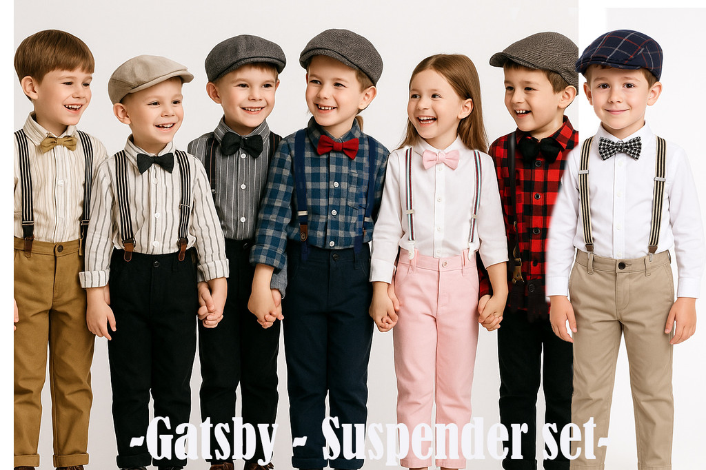 Children Gatsby Suspender Boy Set Smart Checker Formal Boy Set | Shopee ...