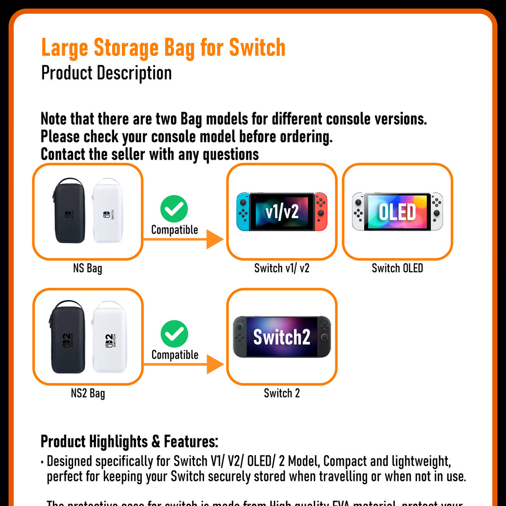 Nintendo Switch 2 Switch OLED V1/V2 Large Storage Protective Handle ...