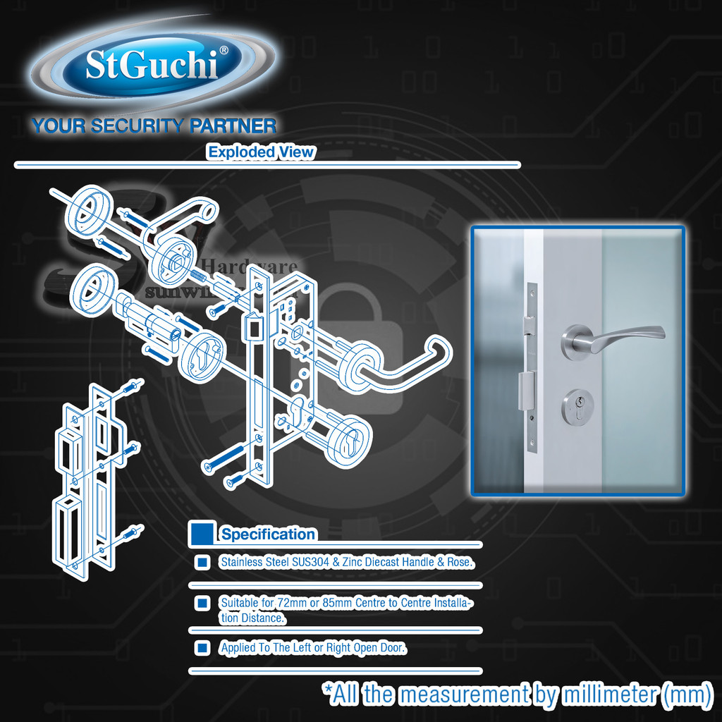 ST GUCHI SGLHR-6863 LEVER MORTISE LOCKSET COMPLETE SET 60MM / 70MM ...