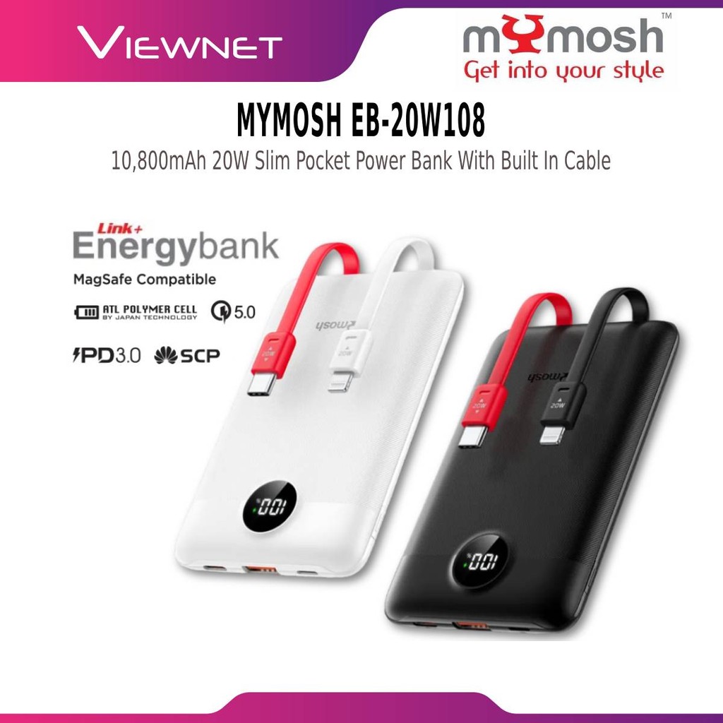 MYMOSH EB-20W108 10,800MAH 20W POWER BANK WITH BUILT-IN CABLE / EB ...