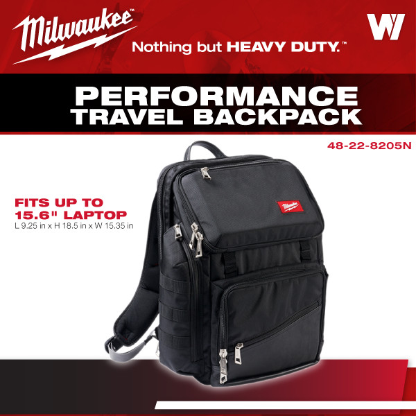 MILWAUKEE PERFORMANCE TRAVEL BACKPACK BAG 48-22-8205 / 48228205 (BLACK ...
