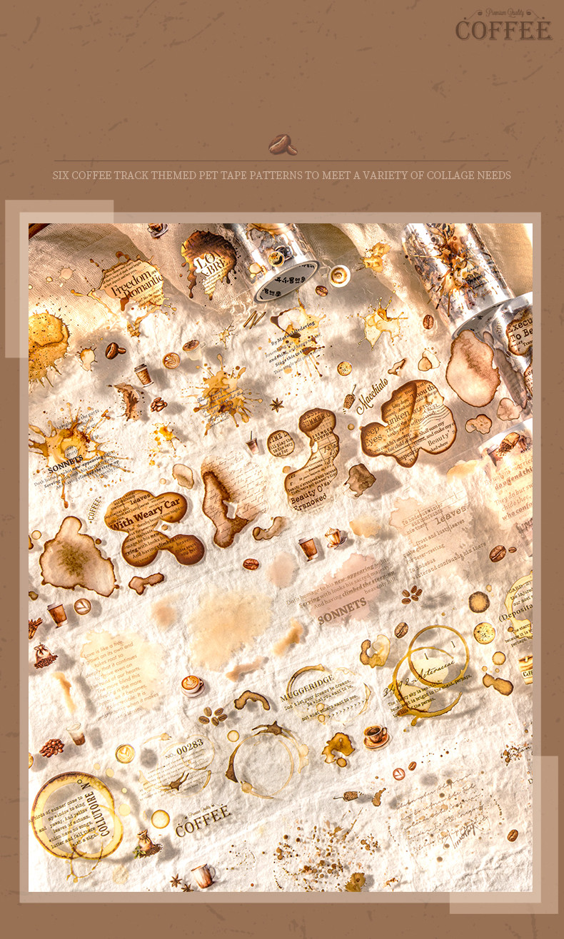 JIANWU 60mm*200cm Fluffy Traces of Coffee Series Vintage Coffee Smudge PET Tape Creative DIY ...