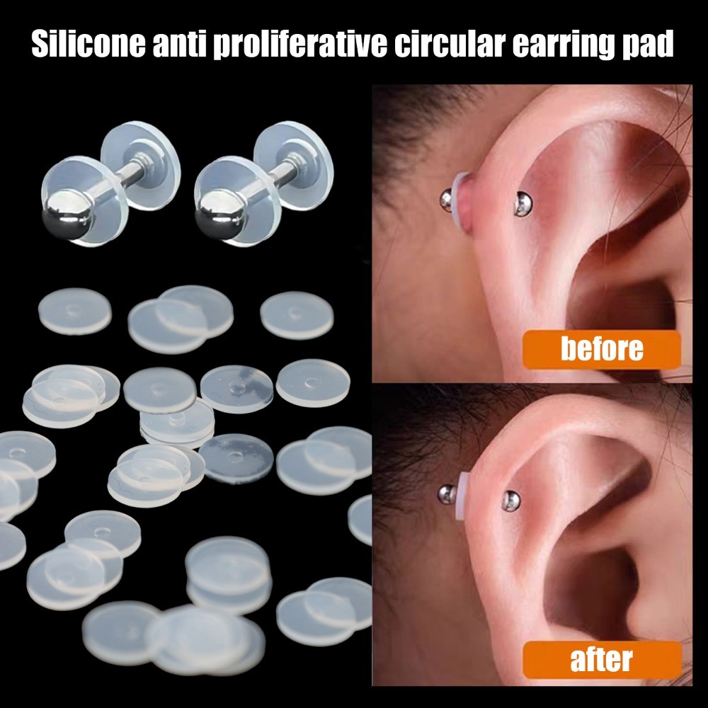 Circular Transparent Silicone Ear Stud Pad - Comfortable Anti Allergic ...