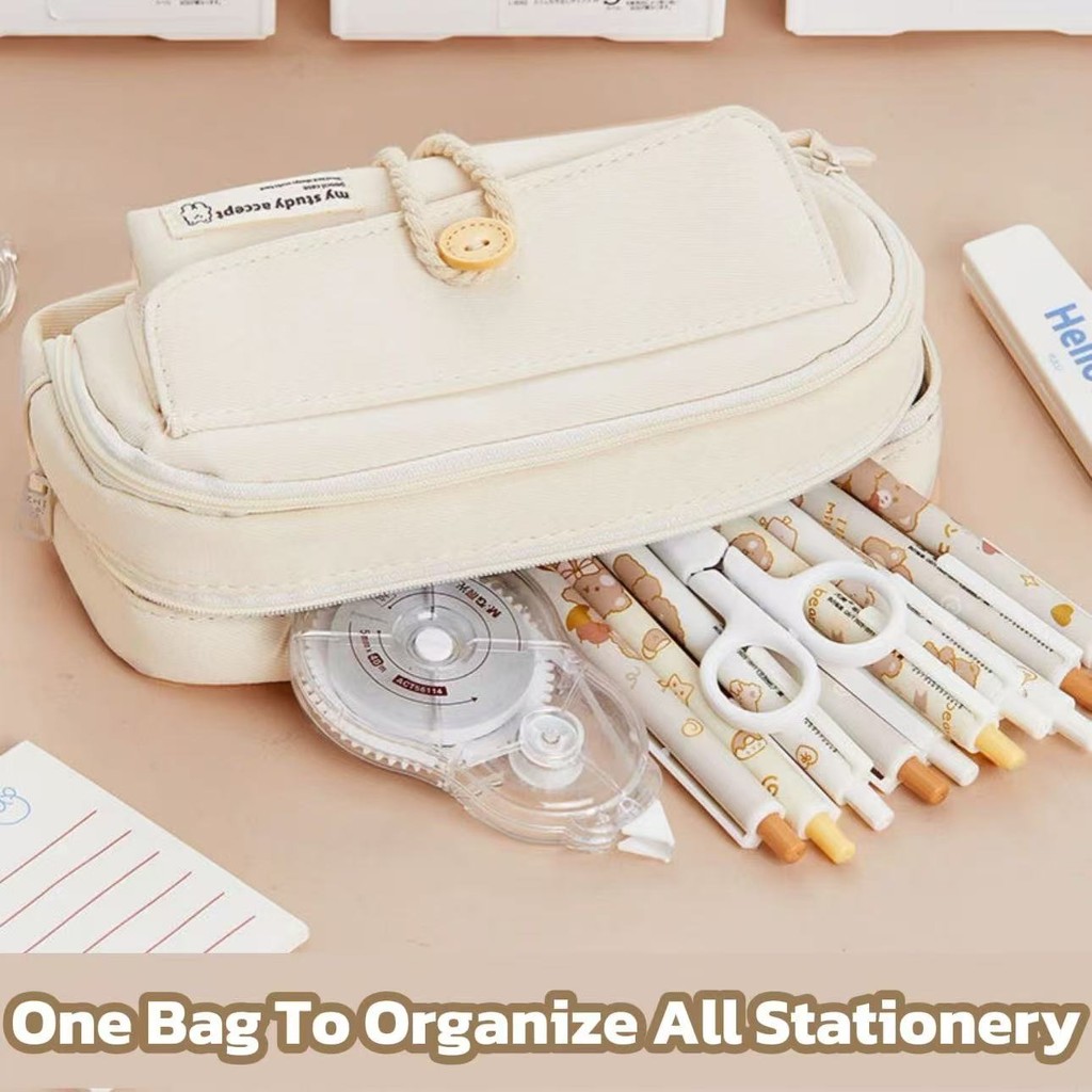 Large Capacity Pencil Case Simple Elegant Stationery Storage Bag Kotak ...