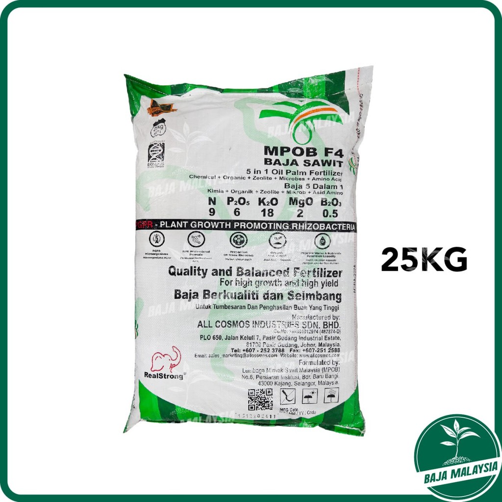 Real Strong MPOB F4 Bio-Chemical Fertilizer NPKMB 9-6-18-2+0.5 25KG ...
