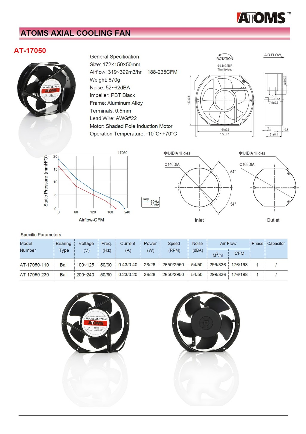 ATOMS 240V Axial Fan 2 Years Warranty Ball Bearing Cooling Fan Exhaust ...
