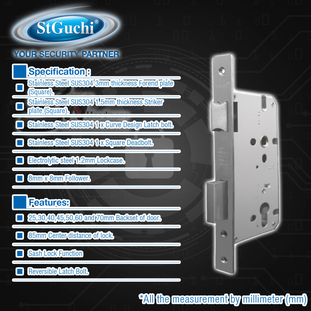 ST GUCHI SGLHR-6861 LEVER MORTISE LOCKSET COMPLETE SET 60MM / 70MM ...