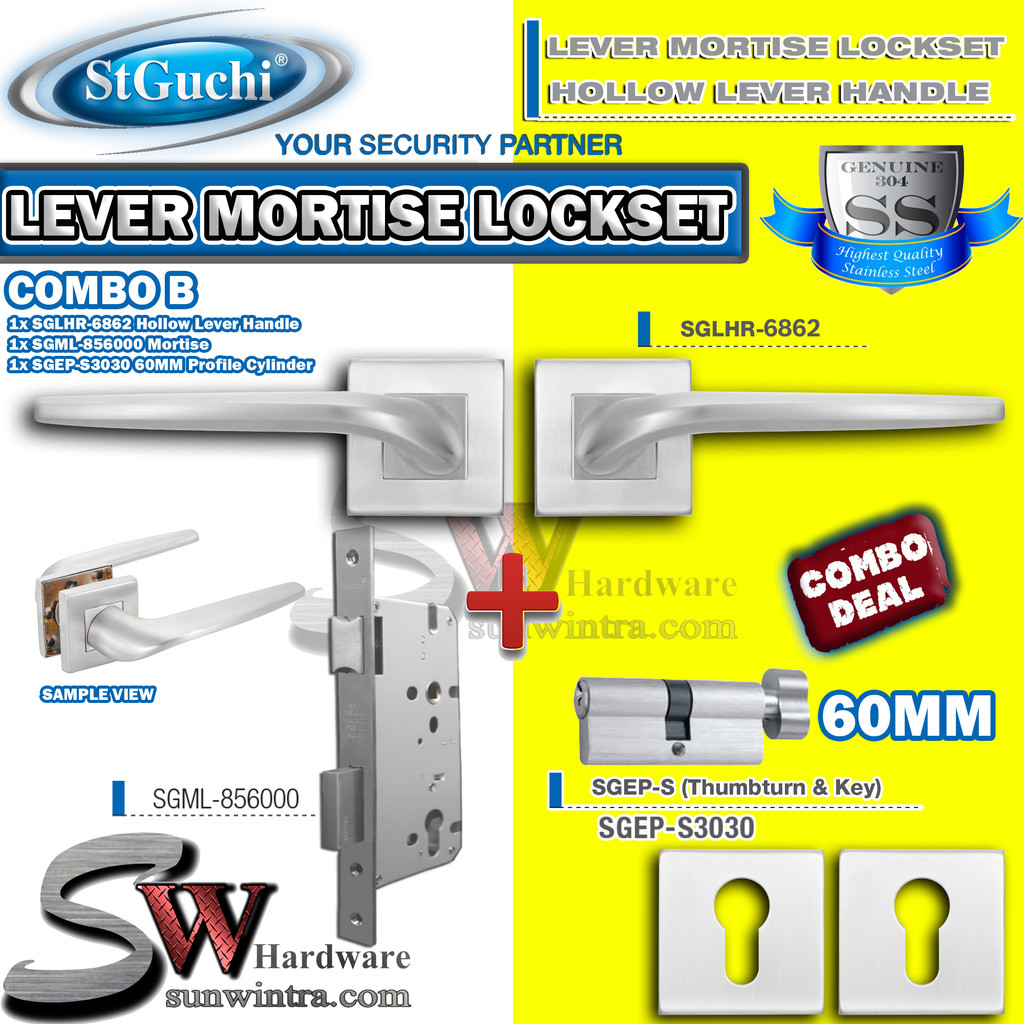 ST GUCHI SGLHR-6862 LEVER MORTISE LOCKSET COMPLETE SET 60MM / 70MM ...