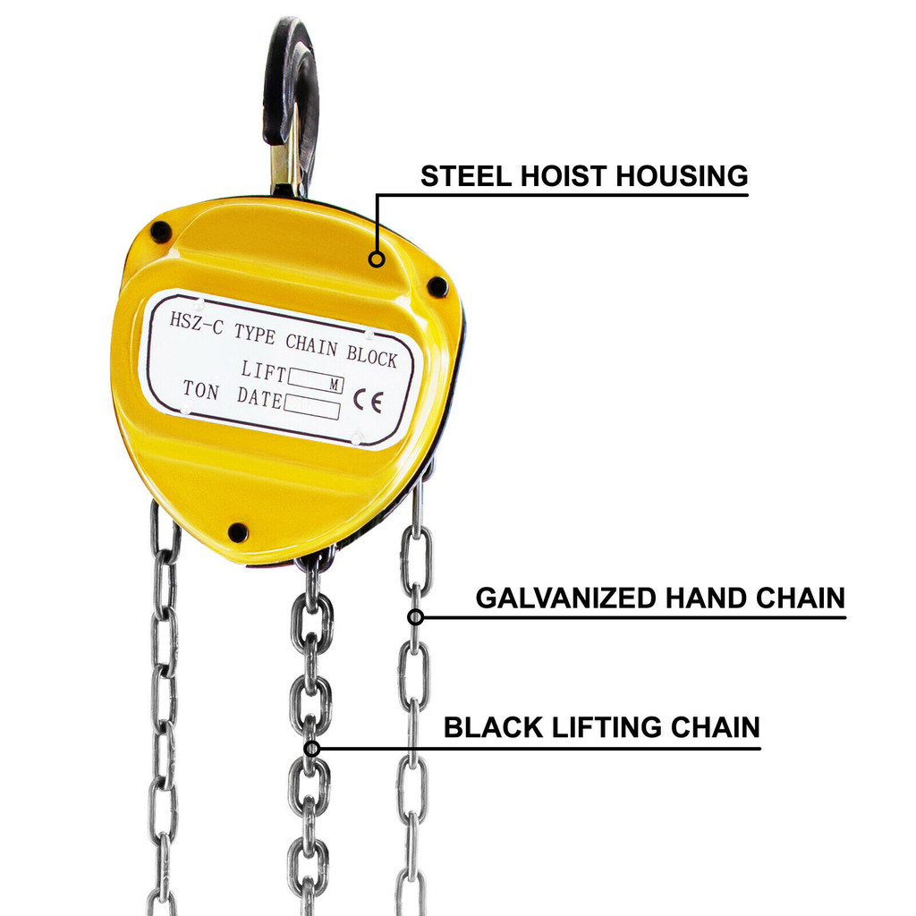 1/2T Chain Hoist Anti-Rust Manual Chain Block 10/20FT 3m/6m with Two ...