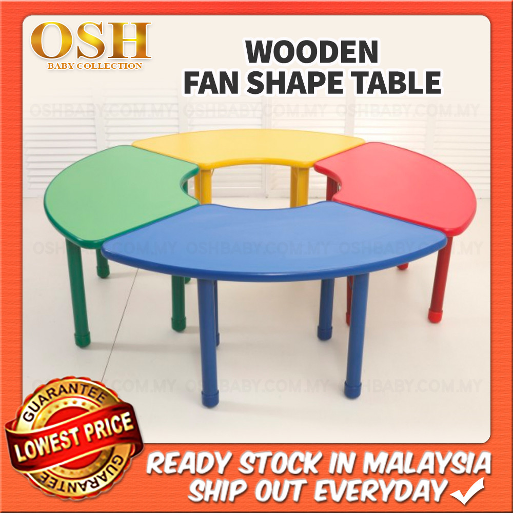 WOODEN FAN SHAPE TABLE kindergarten kids study table meja kayu tadika ...