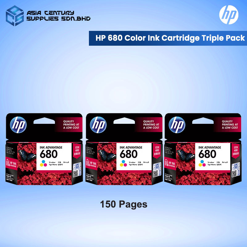 HP 680 Color X 3 PCS (Triple Pack) Original Ink Advantage Cartridge ...