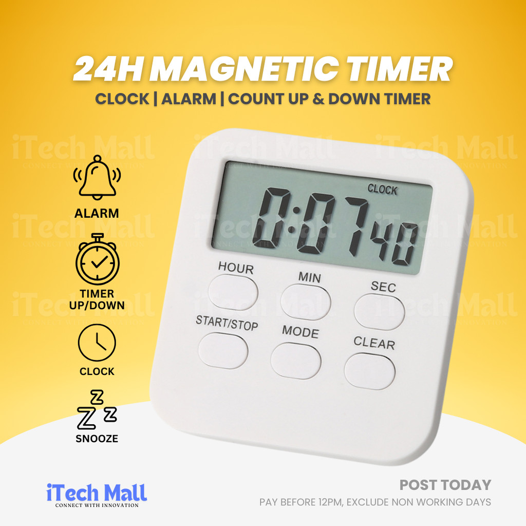 Digital Kitchen Timer Alarm Clock Countdown Count Up Magnetic LCD Back ...