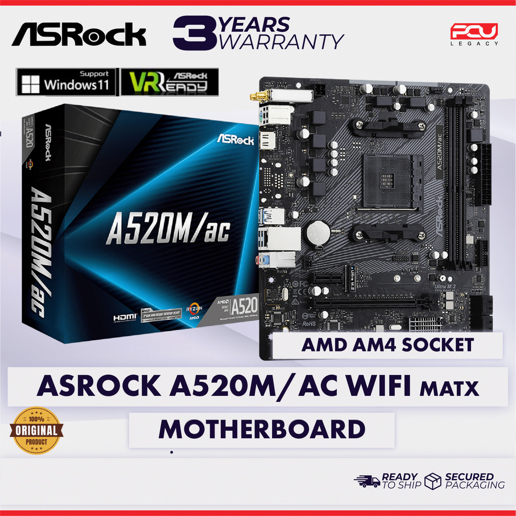 ASROCK A520M/AC DDR4 (AM4) MATX MAINBOARD - 3 YEARS WARRANTY | Shopee Malaysia