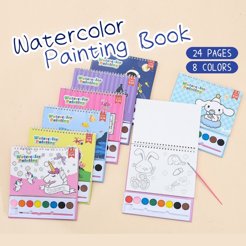 Portable Creative DIY Watercolor Painting Book 8 Color Kid Coloring ...