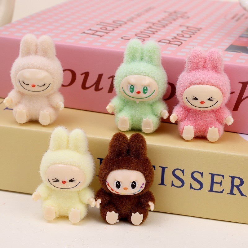 Labubu Mini Flocking Dolls - Cute Labubu Figurines - Car Dashboard ...