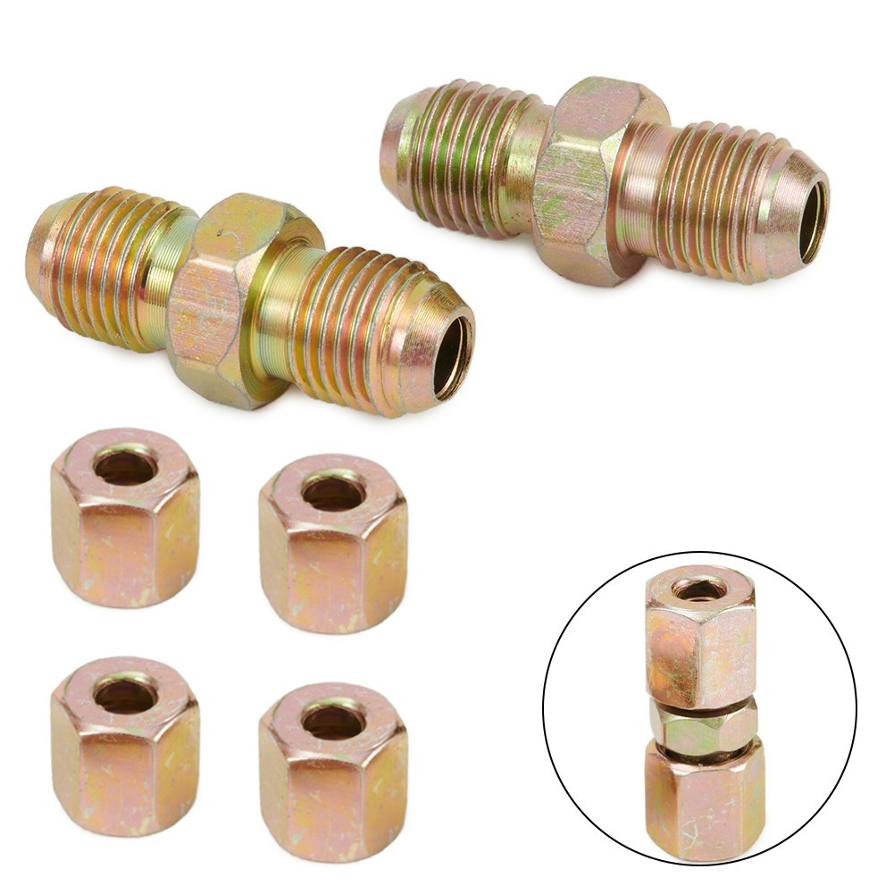 Brake Pipe Connectors 10mm x 1mm 2 Way Inline Male + Female Nuts For 3/ ...