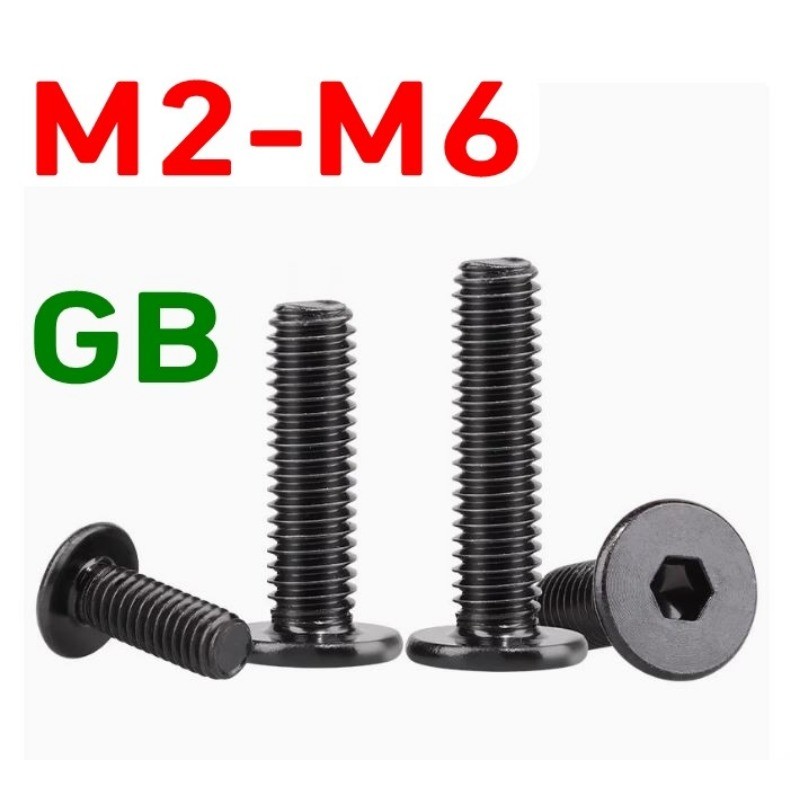 Black M6-M2 flat head screw 304 CM Round Thin Hexagon Socket Large Low ...