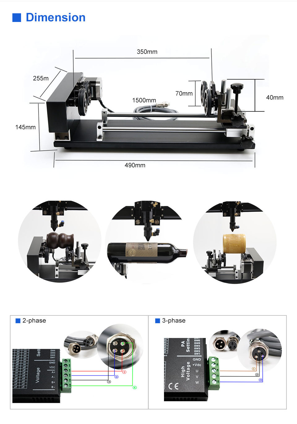 Rotary Axis Engraving Attachment With Rollers 2/3 Phase For CO2 Laser ...