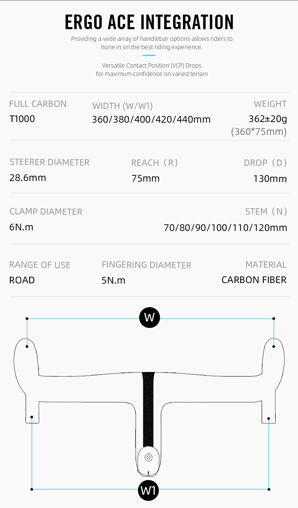 RYET Handlebar Ergo Ace Full Internal Cable Routing Road Bicycle ...