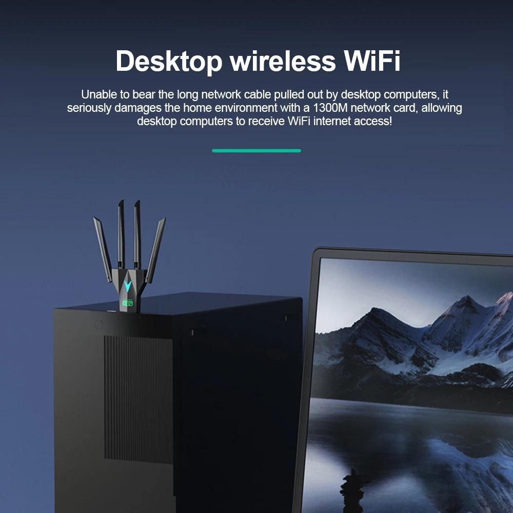 (Local stock) 1300Mbps USB WiFi Adapter Dual Band 2.4G 5GHz Wireless ...